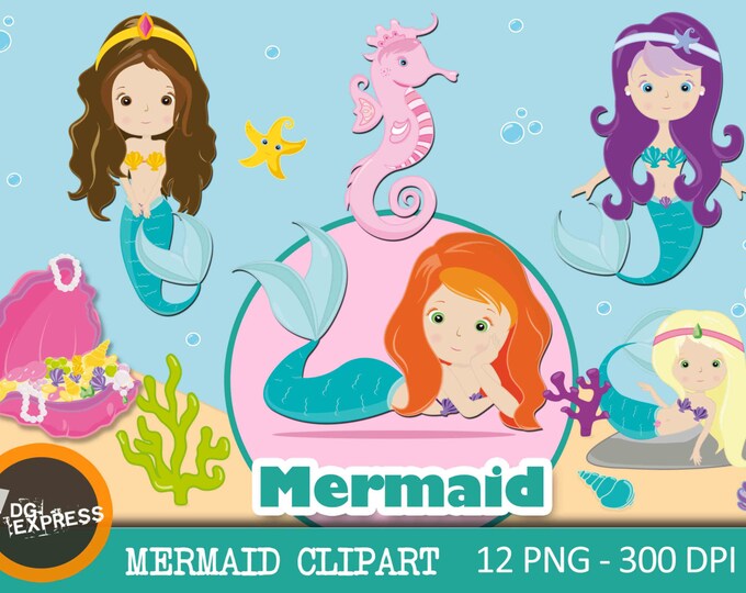 Mermaid Clipart Watercolor Sea Underwater Illustration Starfish Siren ...