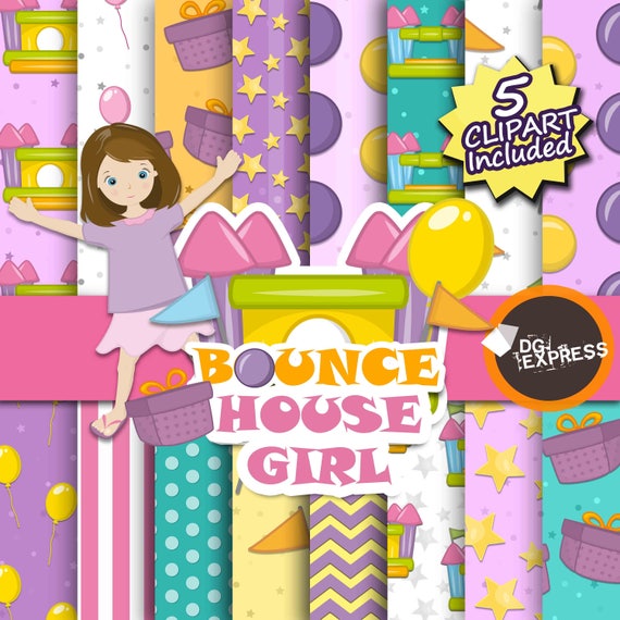 Bounce House Girl Digital Paper + Clipart : "Bounce House Girl Digital ...