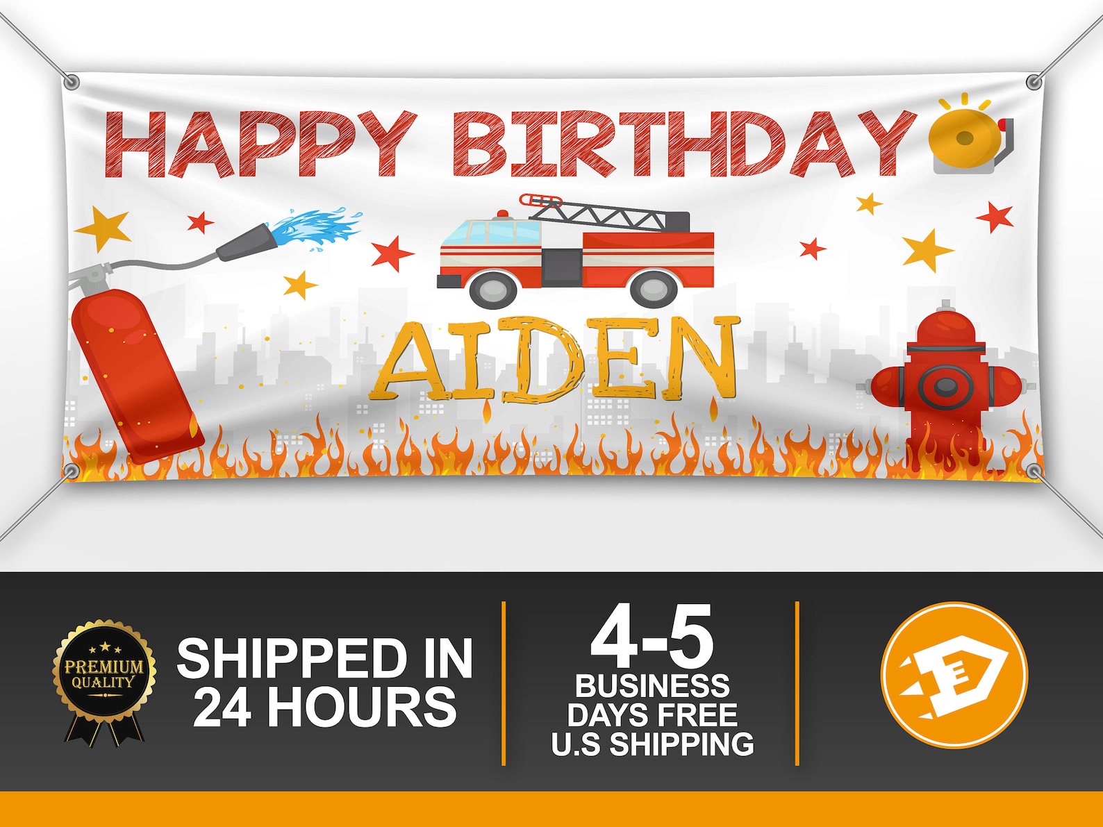 Firefighter Birthday Banner Happy Birthday Firetruck Banner - Etsy