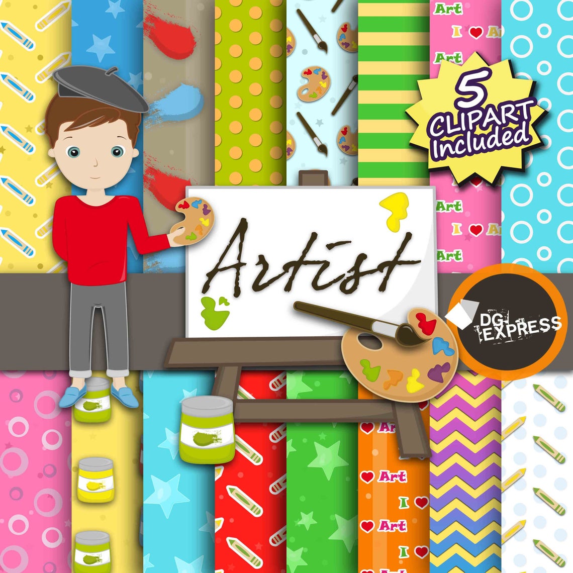 Artist Clipart Digital Paper : artist Digital | Etsy