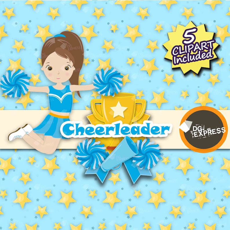 SALE Blue Cheerleader Digital Paper Clipart : - Etsy