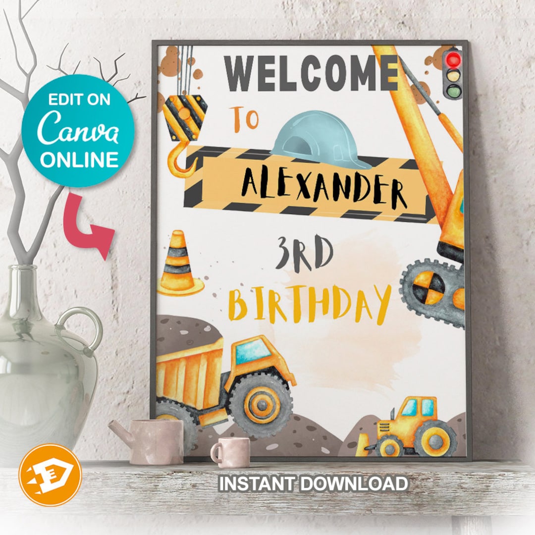 Construction Birthday Welcome Sign Poster "construction Birthday Sign ...