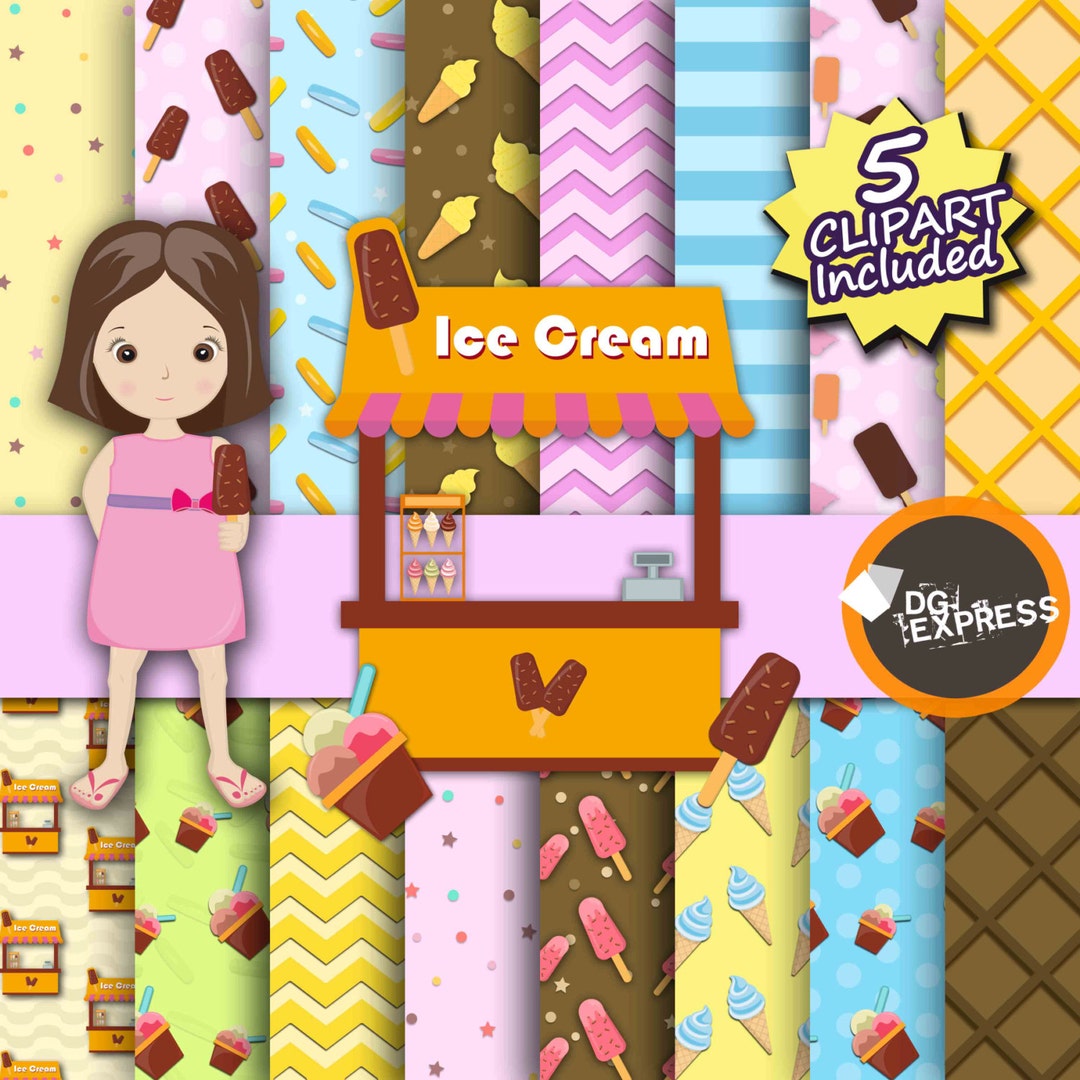 SALE Ice Cream Digital Paper + Clipart : "ice Cream Digital Paper ...