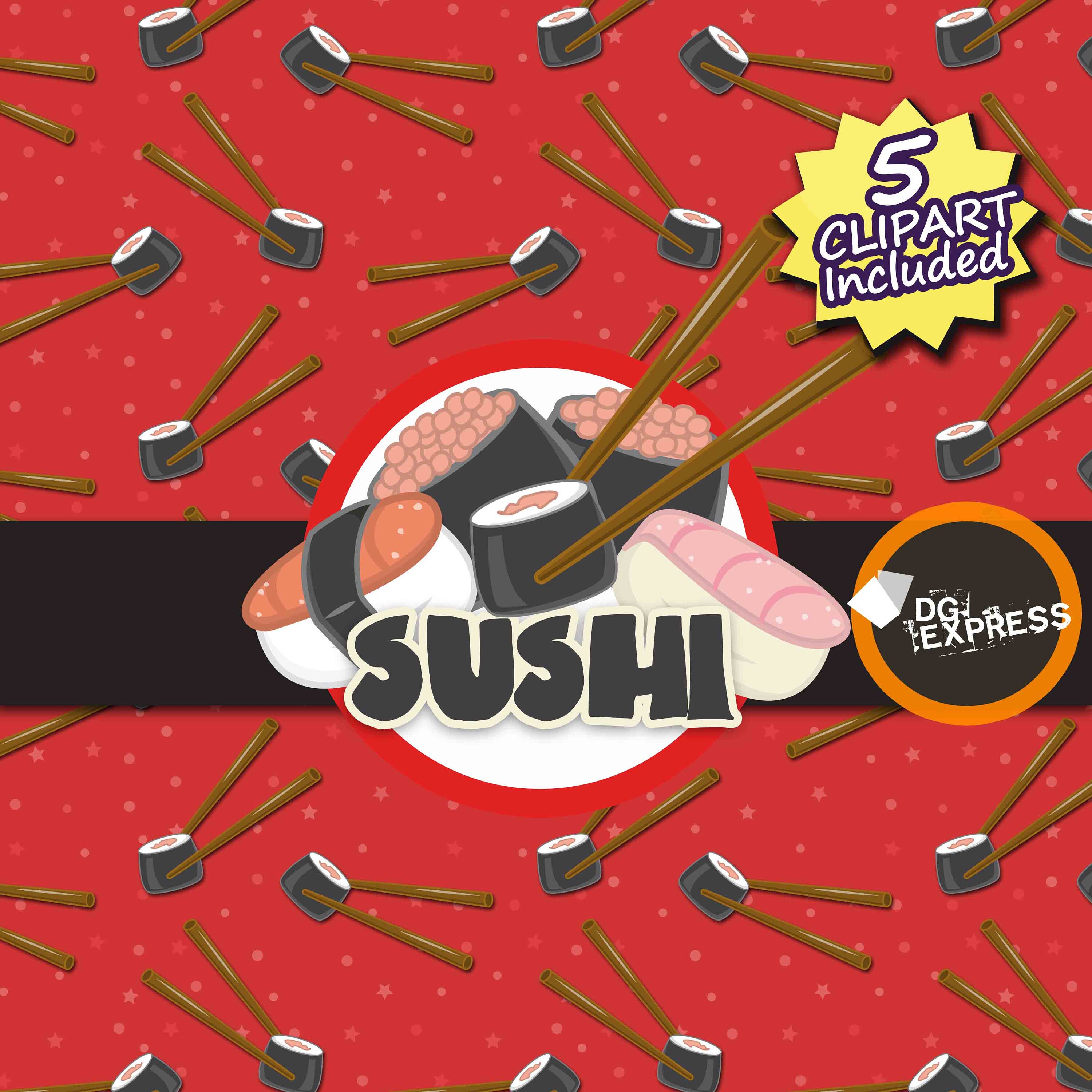 Sushi Digital Paper Clipart : sushi Digital - Etsy