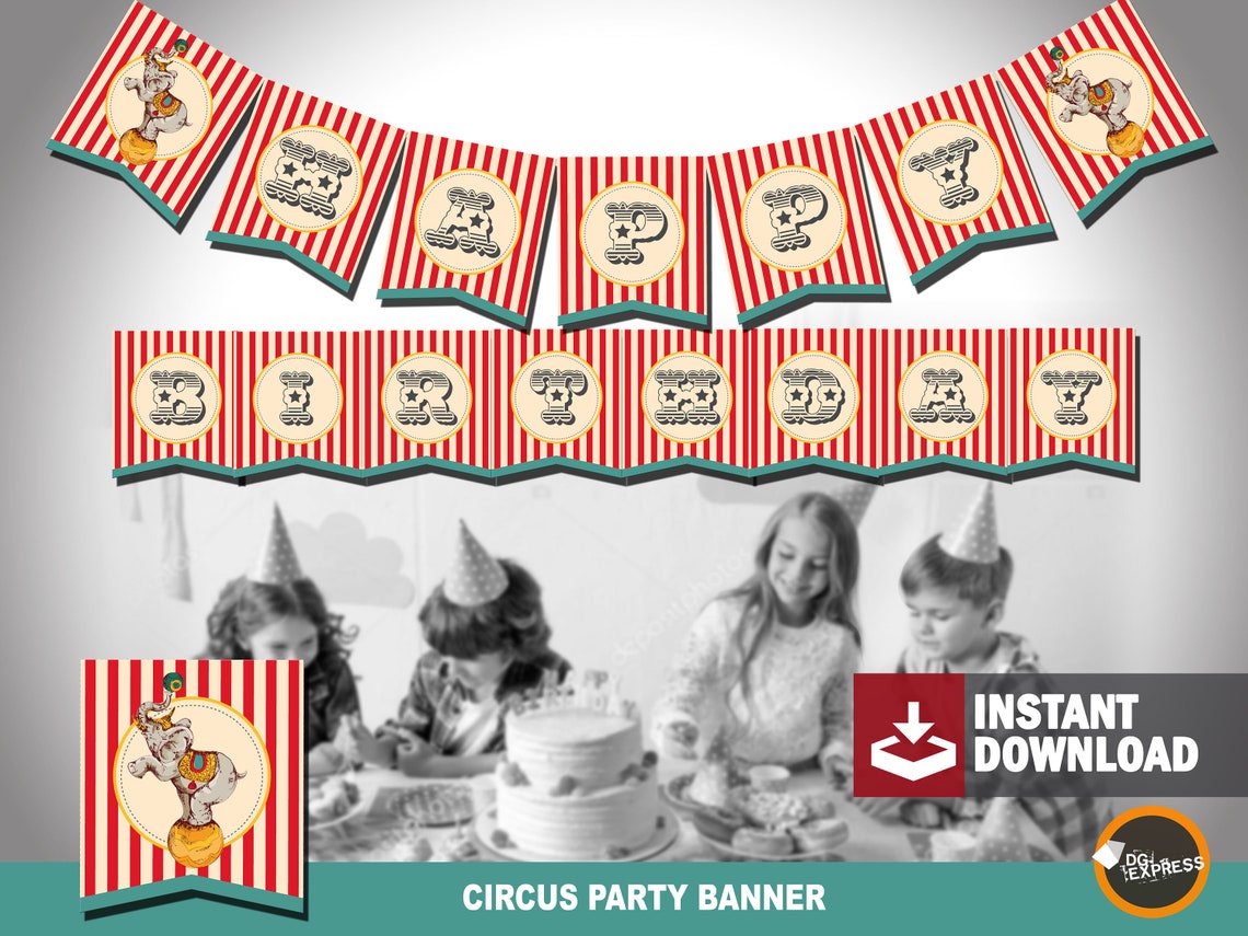 Circus Birthday Banner circus Printable BIRTHDAY - Etsy