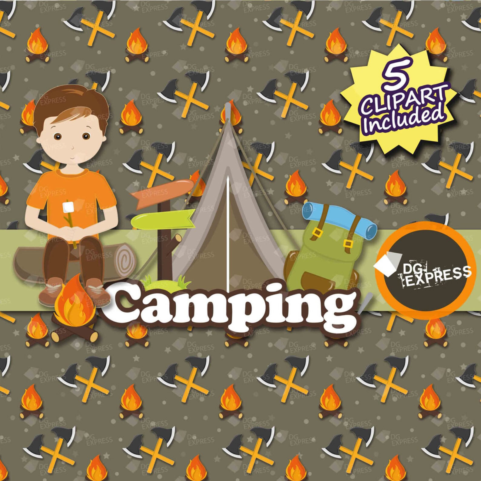 Camping Digital Paper Clipart : camping Digital - Etsy