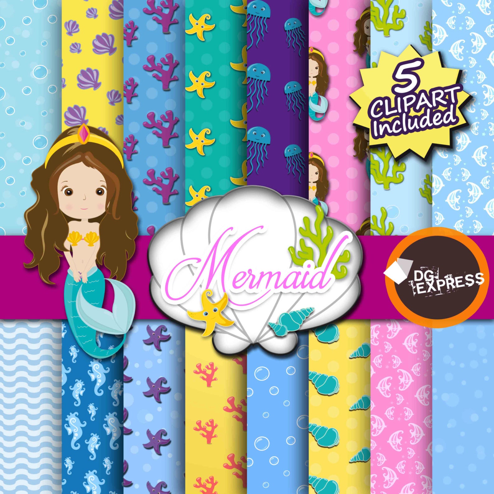 SALE Mermaid Digital Paper ocean Clipart Sea Scrapbook | Etsy
