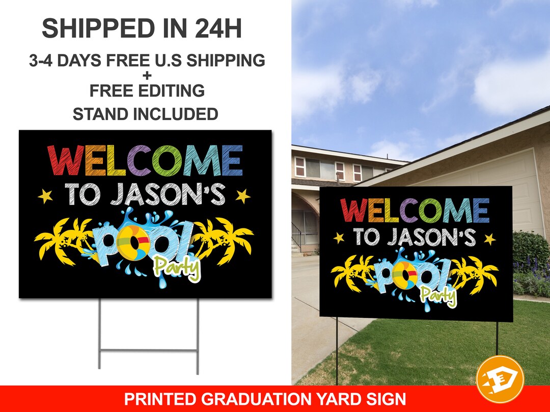 Pool Party Yard Sign Boy - Summer Birthday Party - Pool Party Lawn Sign ...