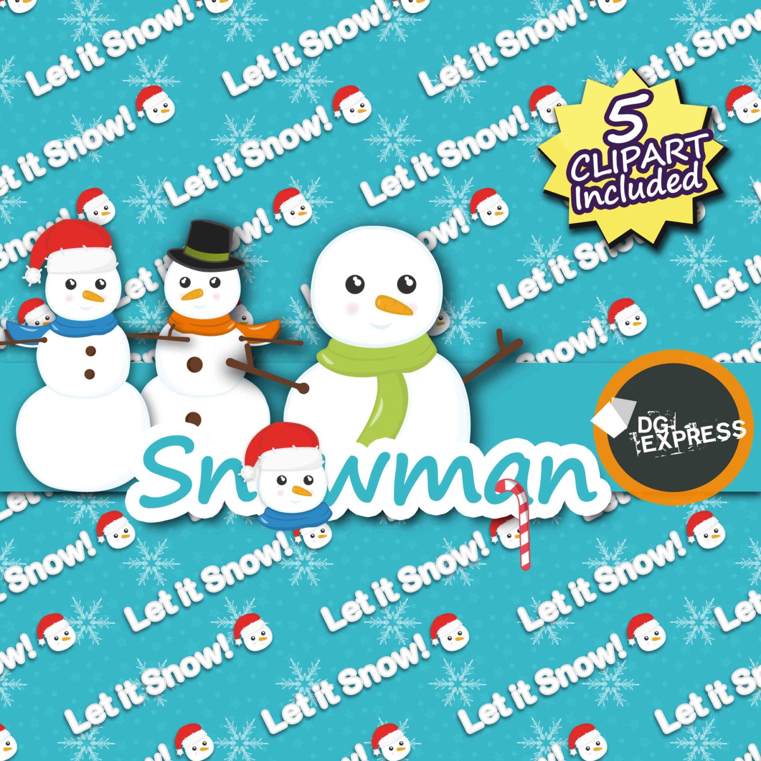 Snowman Digital Paper Clipart : kawaii Snowman Digital - Etsy