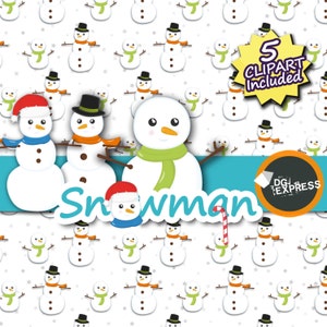 Snowman Digital Paper + Clipart : "kawaii Snowman Digital Paper ...