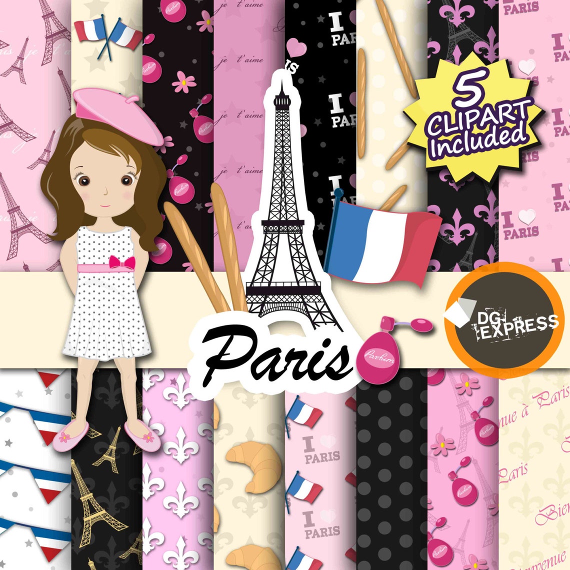SALE Paris Digital Paper Clipart : french Paper - Etsy