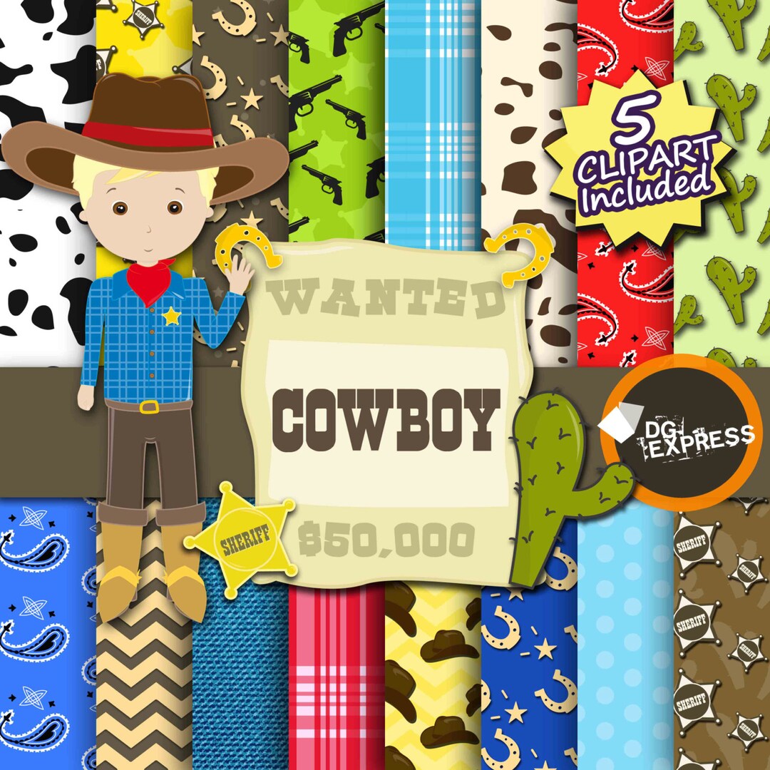 SALE Cowboy Digital Paper + Clipart : "cowboy Digital Paper" - Western ...