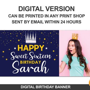 Sweet Sixteen Photo Birthday Banner, Pink Personalized Girl Party ...