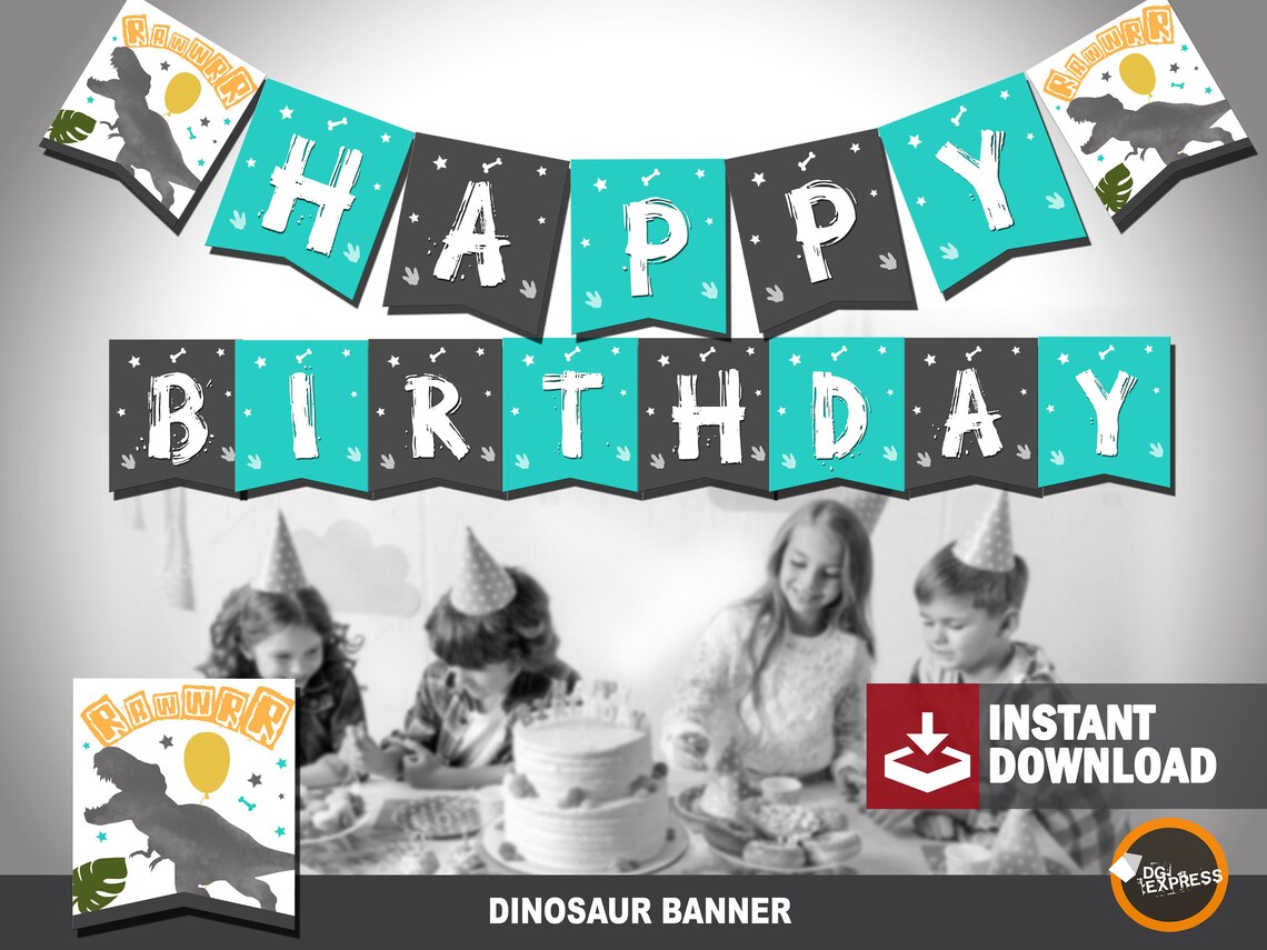 Dinosaur Birthday Banner dinosaur Printable BIRTHDAY | Etsy