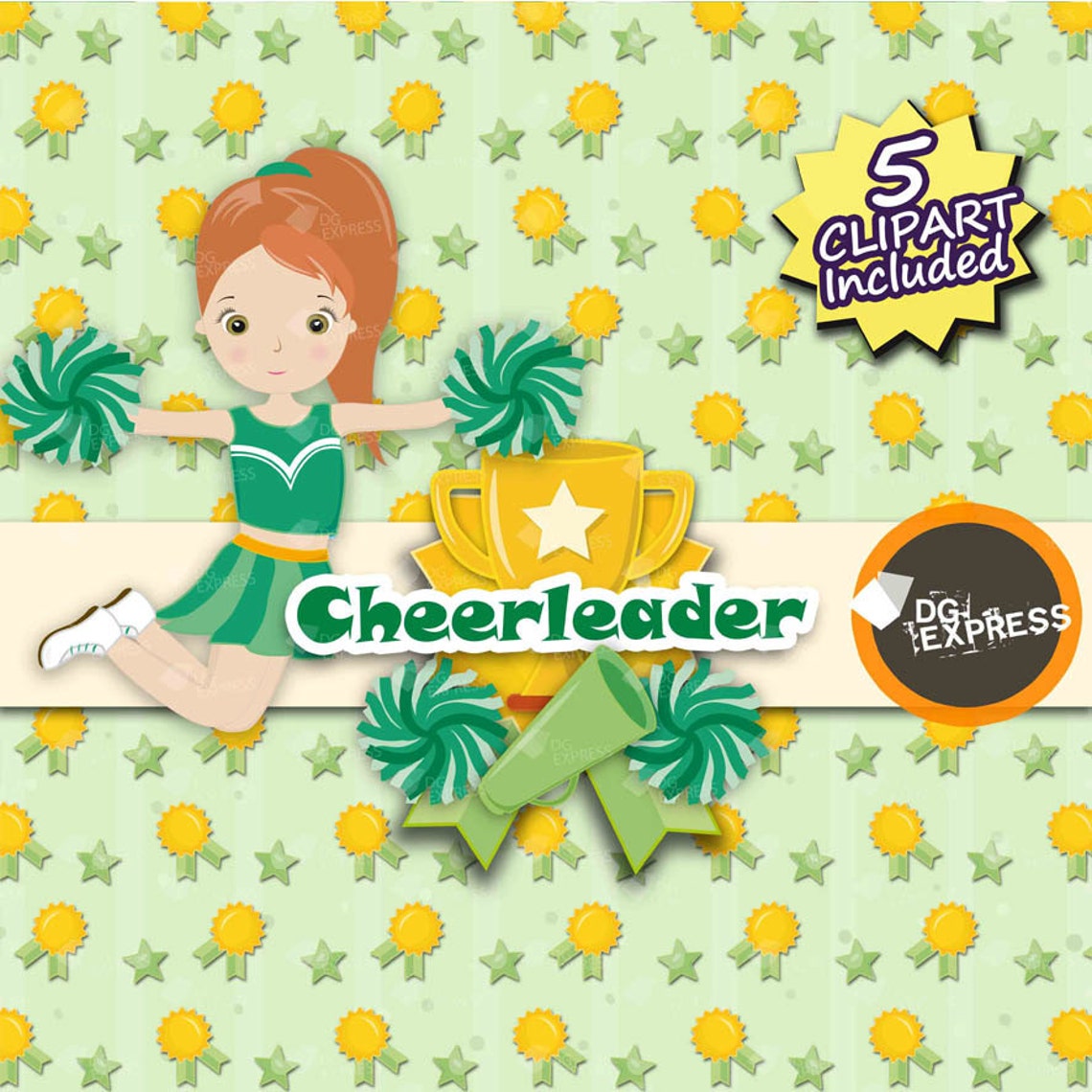 SALE Green Cheerleader Digital Paper Clipart : | Etsy