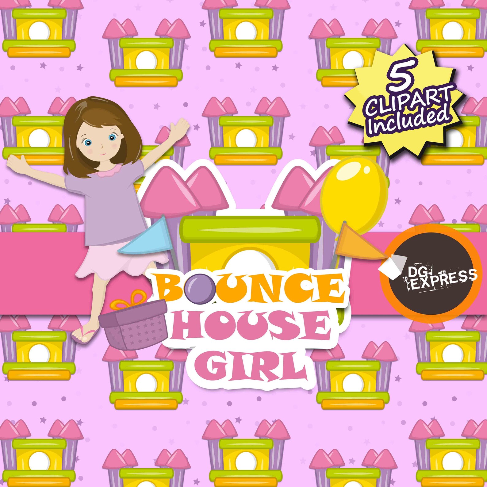 Bounce House Girl Digital Paper Clipart : bounce House | Etsy