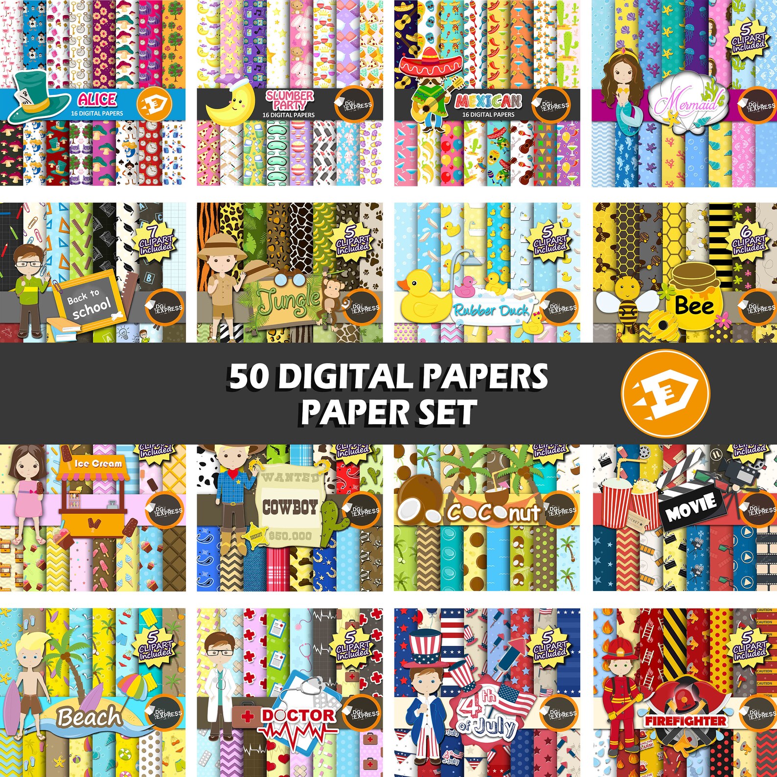 Mega 50 Digital Paper Bundle More Than 200 Clipart Bundle : | Etsy