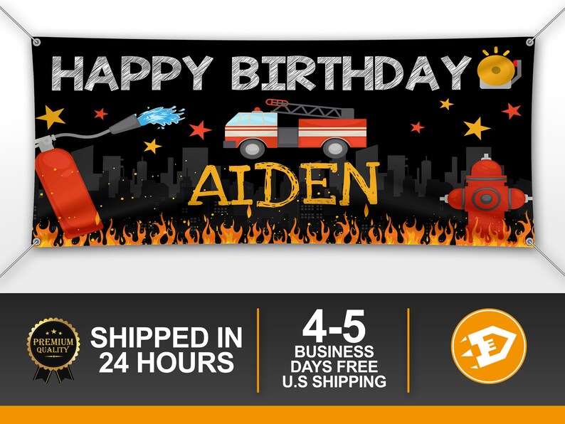 Firefighter Birthday Banner Firetruck Personalized Happy - Etsy