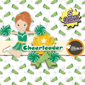 SALE Green Cheerleader Digital Paper + Clipart : "cheerleader Paper ...