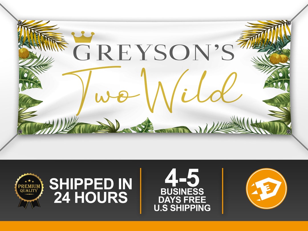 Two Wild Birthday Banner Boy Girl, Two Wild Party Decoration, Jungle ...