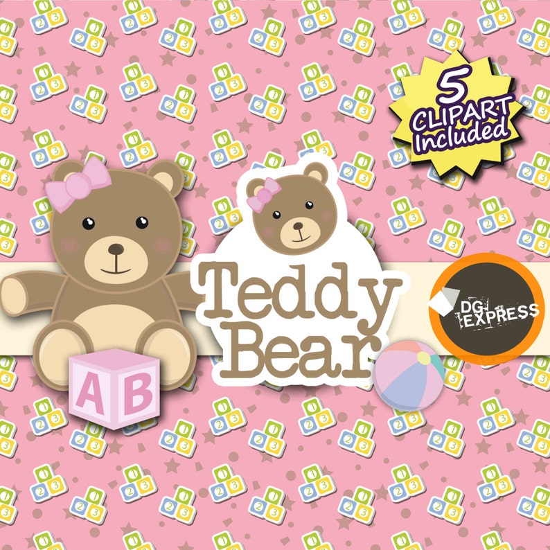 Teddy Bear Digital Paper Clipart Pink : teddy BEAR - Etsy