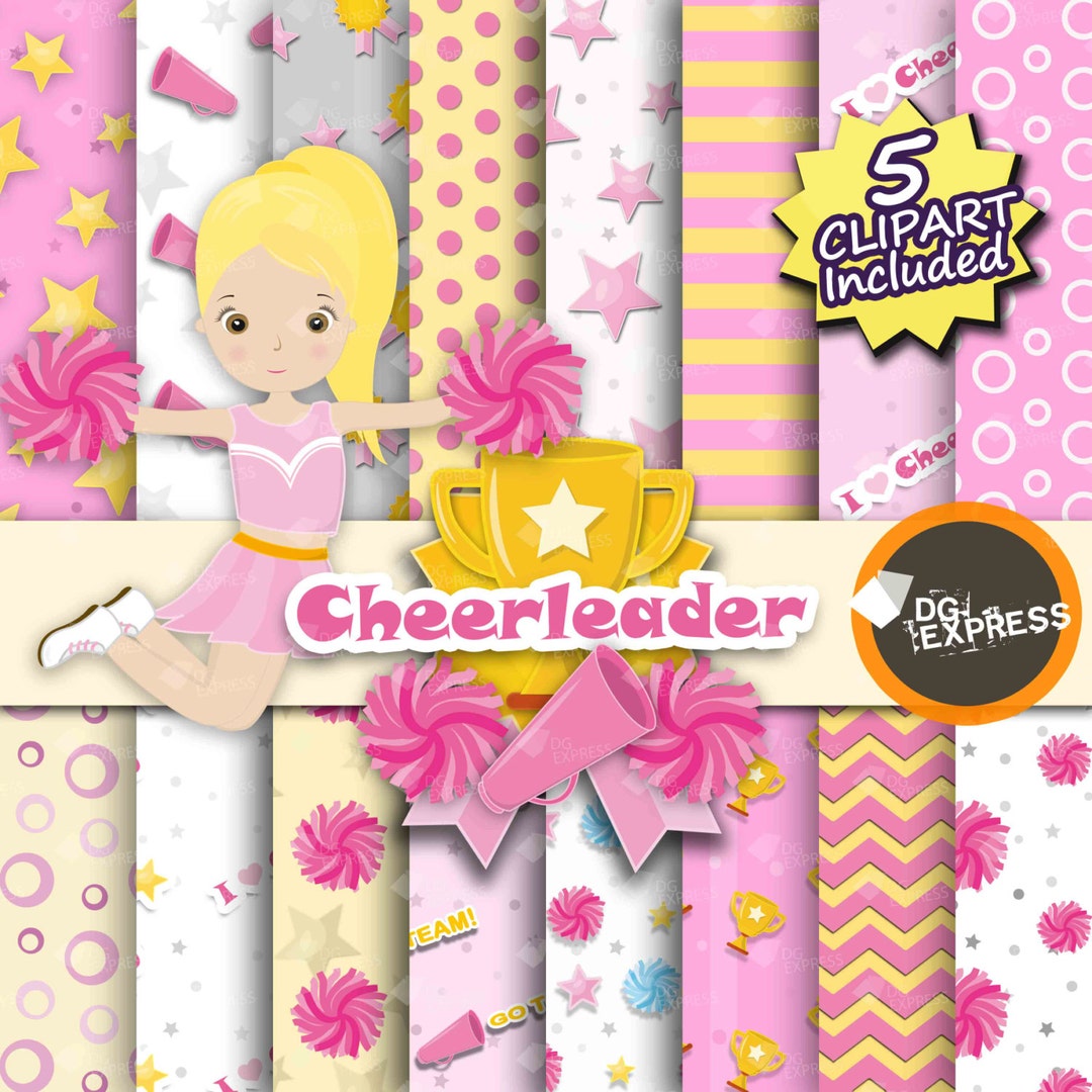 SALE Cheerleader Digital Paper + Clipart : "cheerleader Paper ...