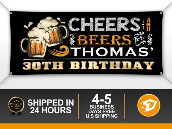 Cheers and Beers Birthday Banner Happy Birthday Party Banner | Etsy