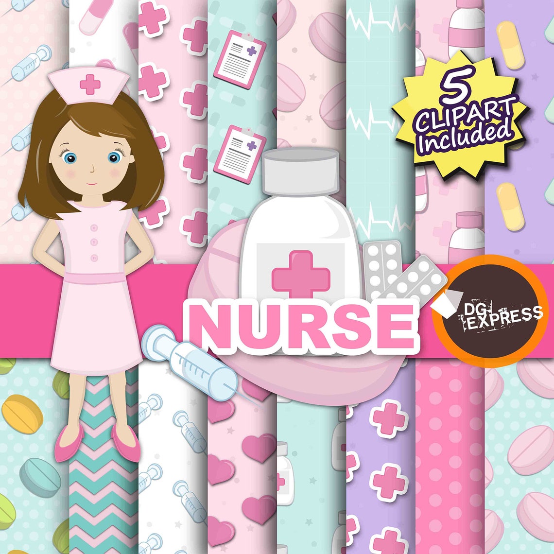 Nurse Digital Paper Clipart Girl : medical Digital | Etsy
