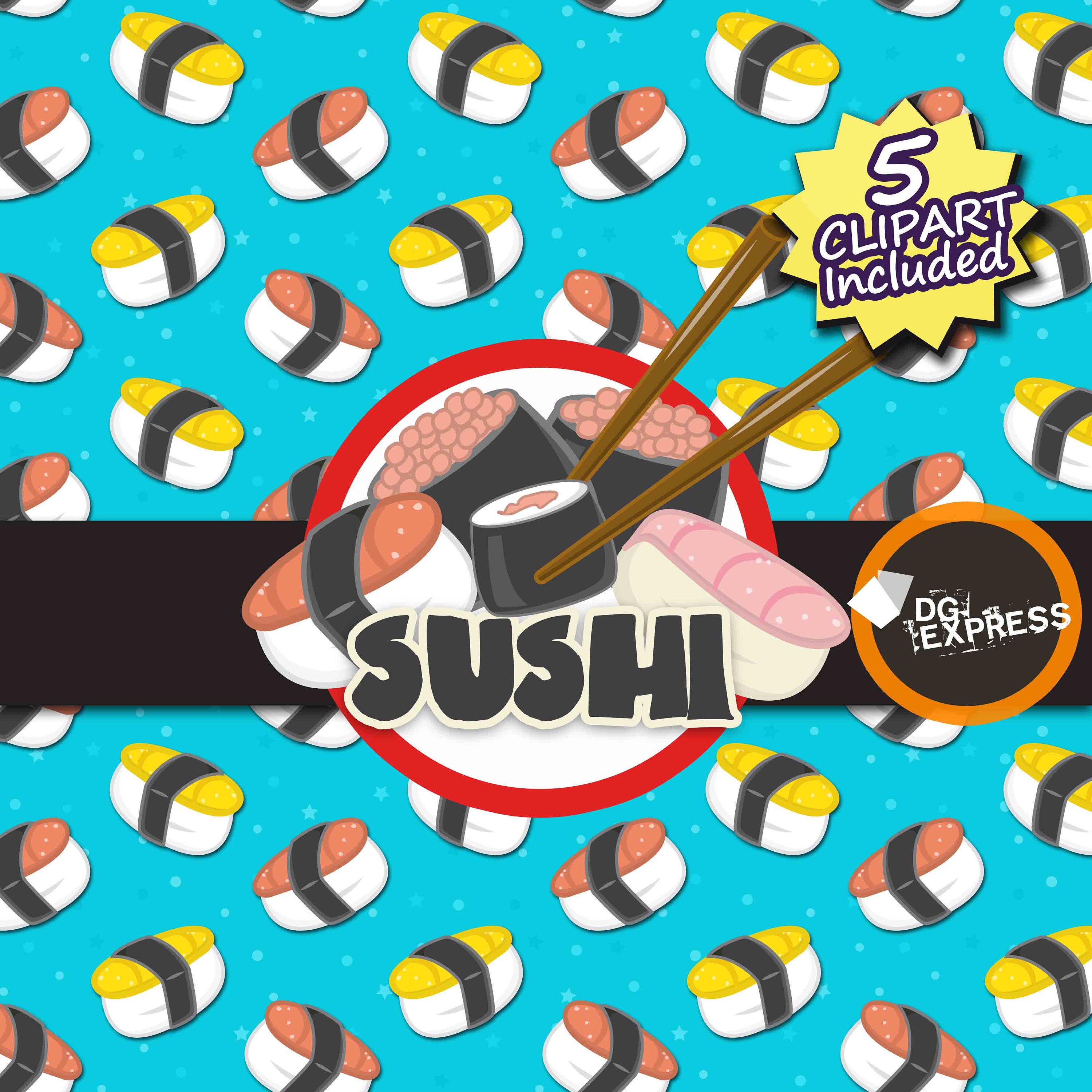 Sushi Digital Paper Clipart : sushi Digital - Etsy