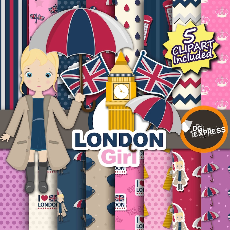 SALE London Girl Digital Paper Clipart : london Girl - Etsy
