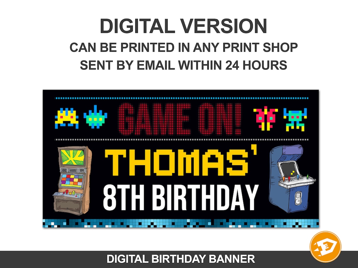Arcade Birthday Banner Happy Birthday Arcade Banner 10th - Etsy