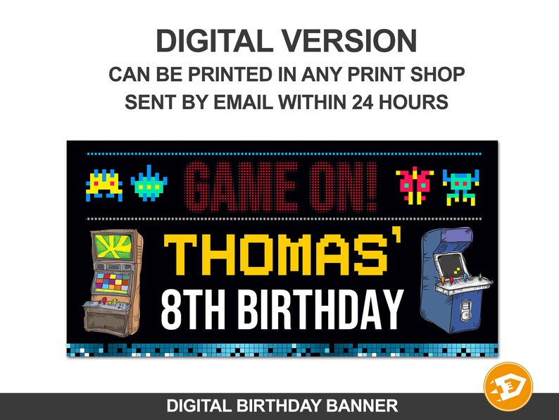 Arcade Birthday Banner Happy Birthday Arcade Banner 10th - Etsy