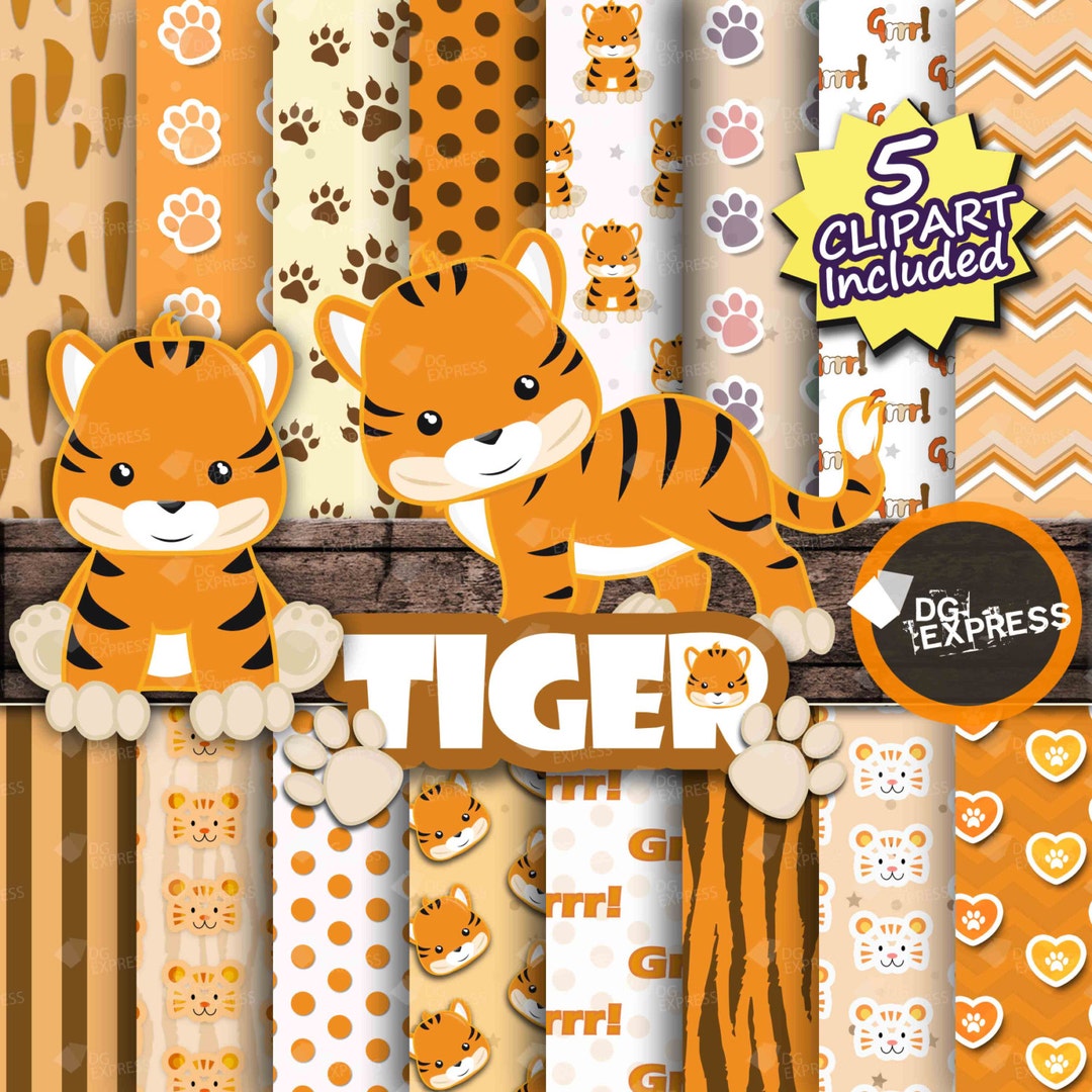 Tiger Clipart + Digital Paper : "tiger Digital Paper" -safari Clipart ...