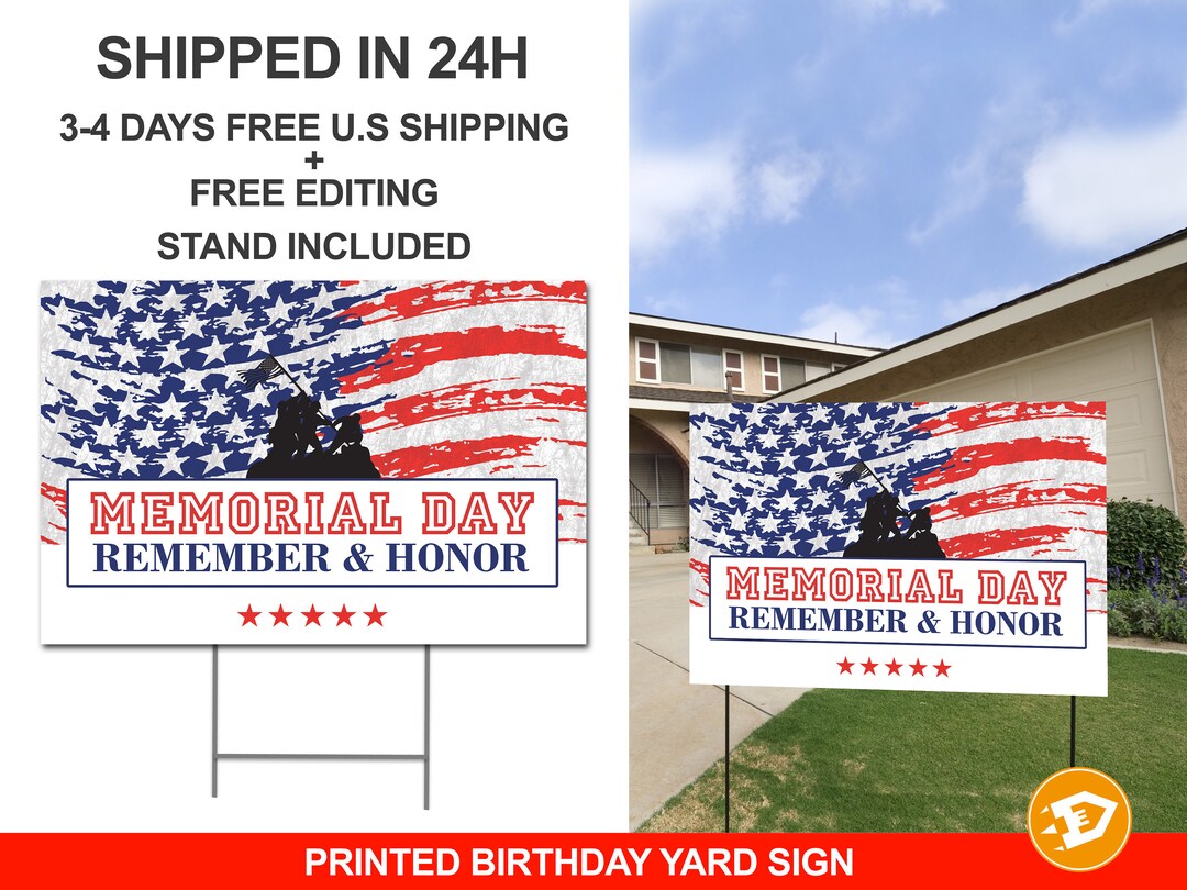Memorial Yard Sign, Remember & Honor Sign, Memorial Day Lawn Sign 18 ...