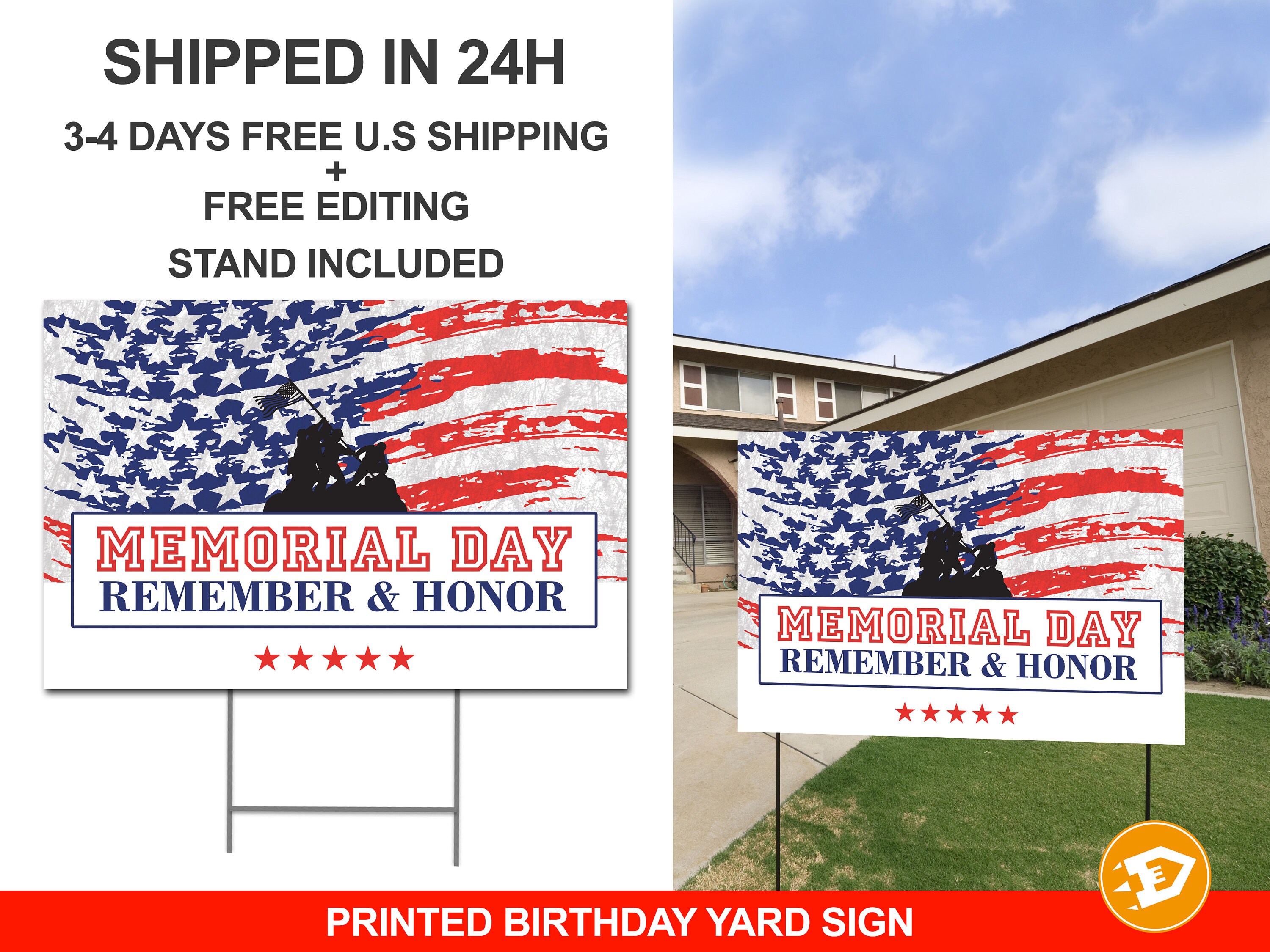 Memorial Yard Sign Remember & Honor Sign Memorial Day Lawn | Etsy