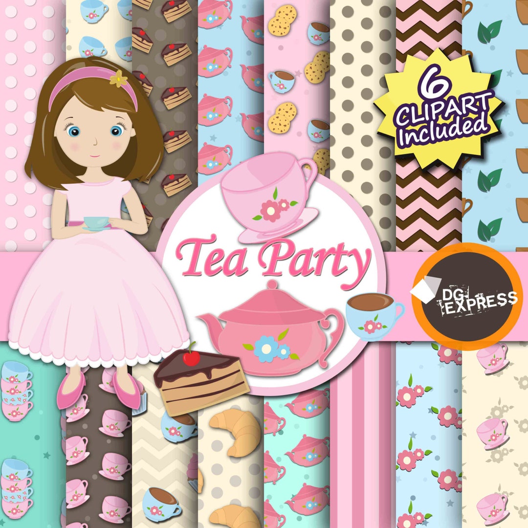 SALE Tea Party Digital Paper + Clipart : "tea Party Paper"- Tea Party ...