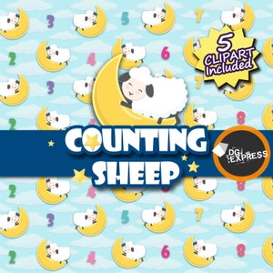 Counting Sheep Clipart + Digital Paper : "sheep Digital Paper" - Sleep ...