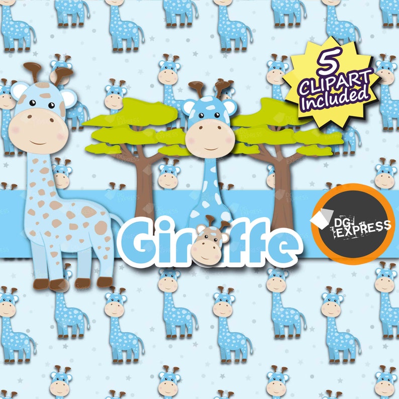 Giraffe Clipart Digital Paper Blue Giraffe Scrapbook | Etsy