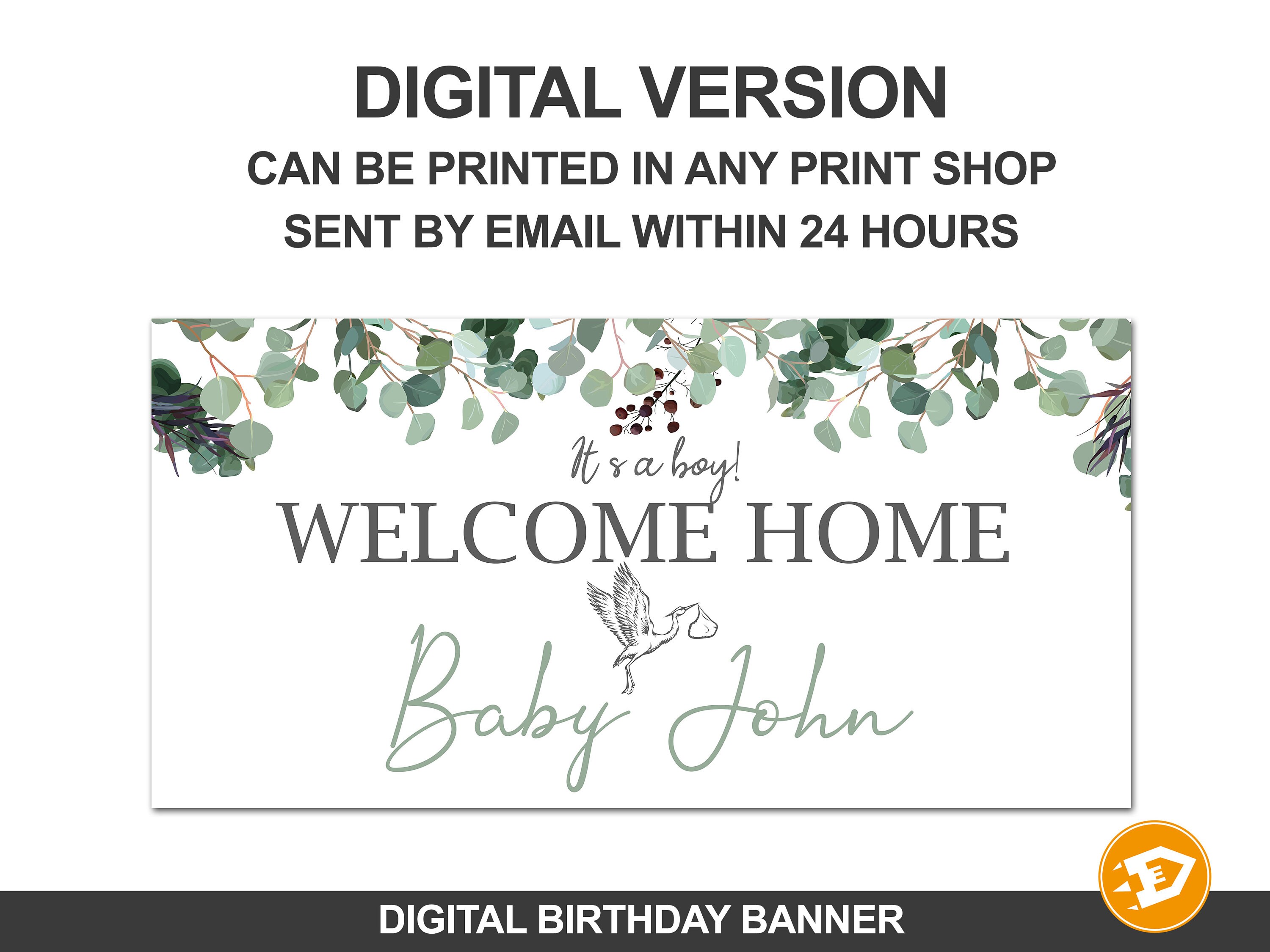 Welcome Home Baby Banner It's a Boy Greenery Banner | Etsy