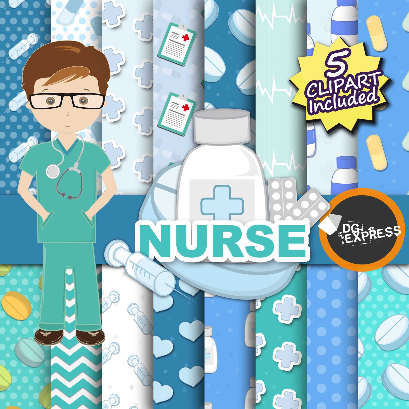 Nurse Digital Paper Clipart Boy : medical Digital - Etsy Canada