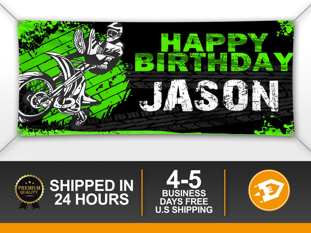 Dirt Bike Birthday Banner, Happy Birthday Motocross Banner, Custom 1st ...