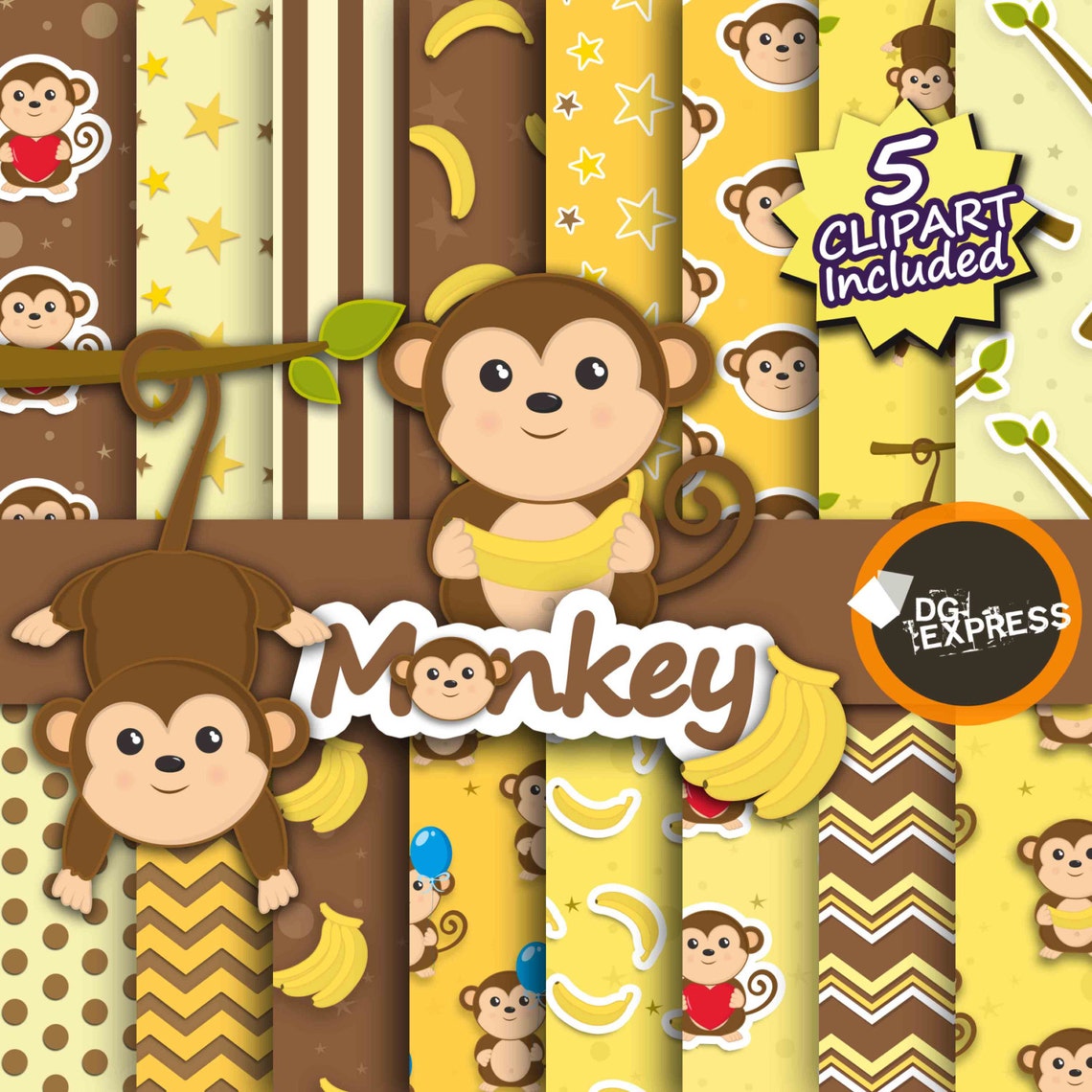 Monkey Clipart Digital Paper : monkey Digital | Etsy