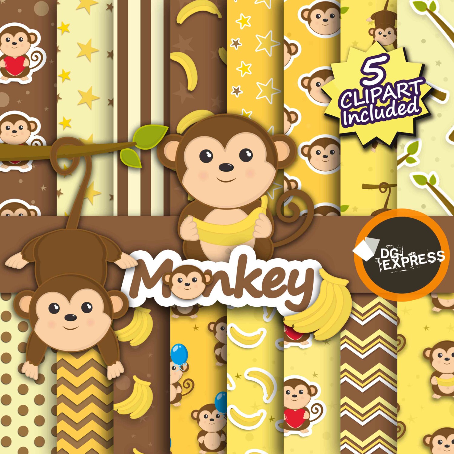 Monkey Clipart Digital Paper : monkey Digital | Etsy