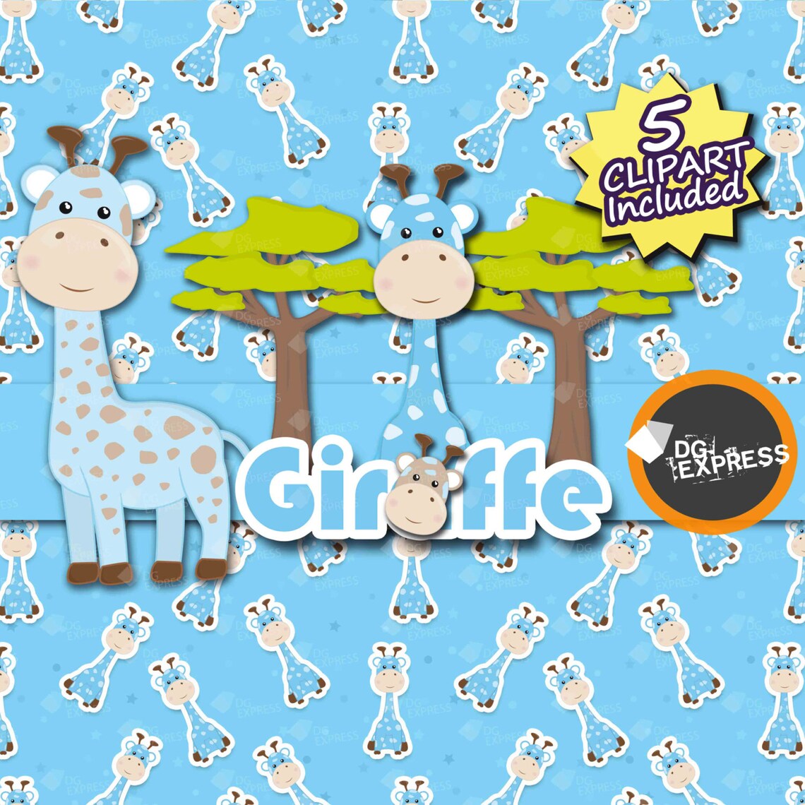 Giraffe Clipart Digital Paper Blue Giraffe Scrapbook - Etsy