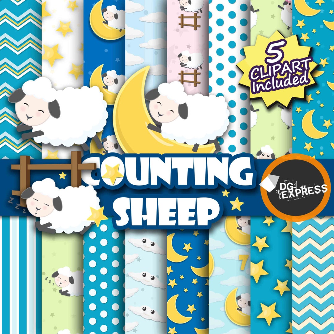 Counting Sheep Clipart + Digital Paper : "sheep Digital Paper" - Sleep ...