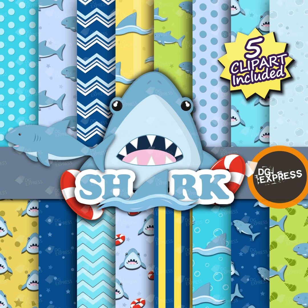 Shark Digital Paper + Clipart : "shark Digital Paper" - Shark Paper ...