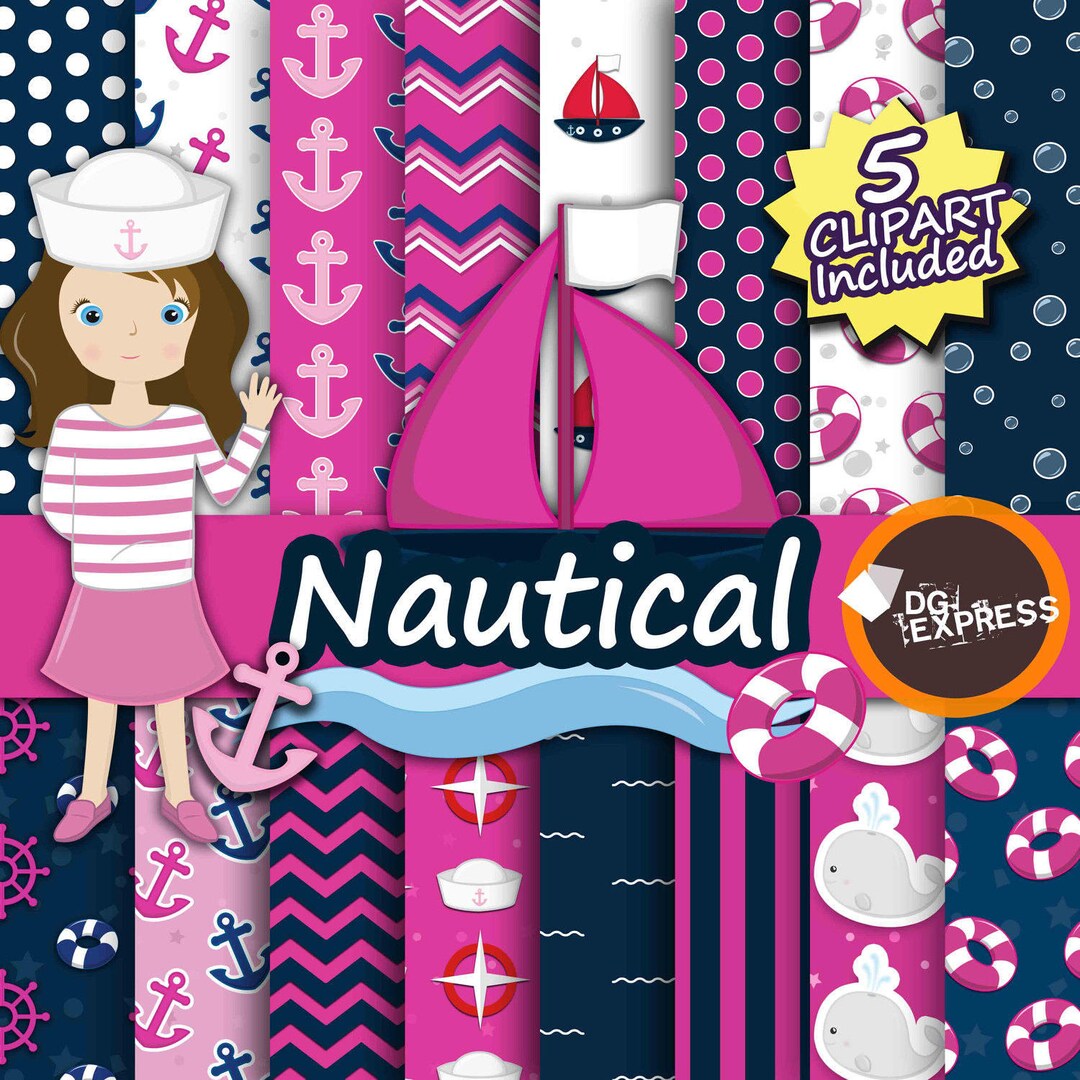 Nautical Pink Clipart + Digital Paper : "nautical Girl Digital Paper ...
