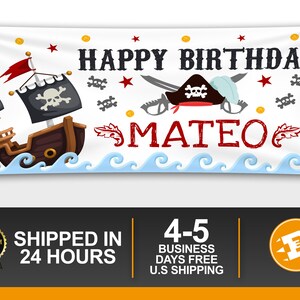 Pirate Birthday Banner, Happy Birthday Boy Party Banner, Custom ...