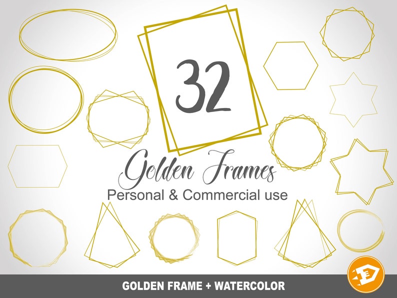 Gold Frame Clipart Golden Frames PNG Wedding Invitation Clip - Etsy