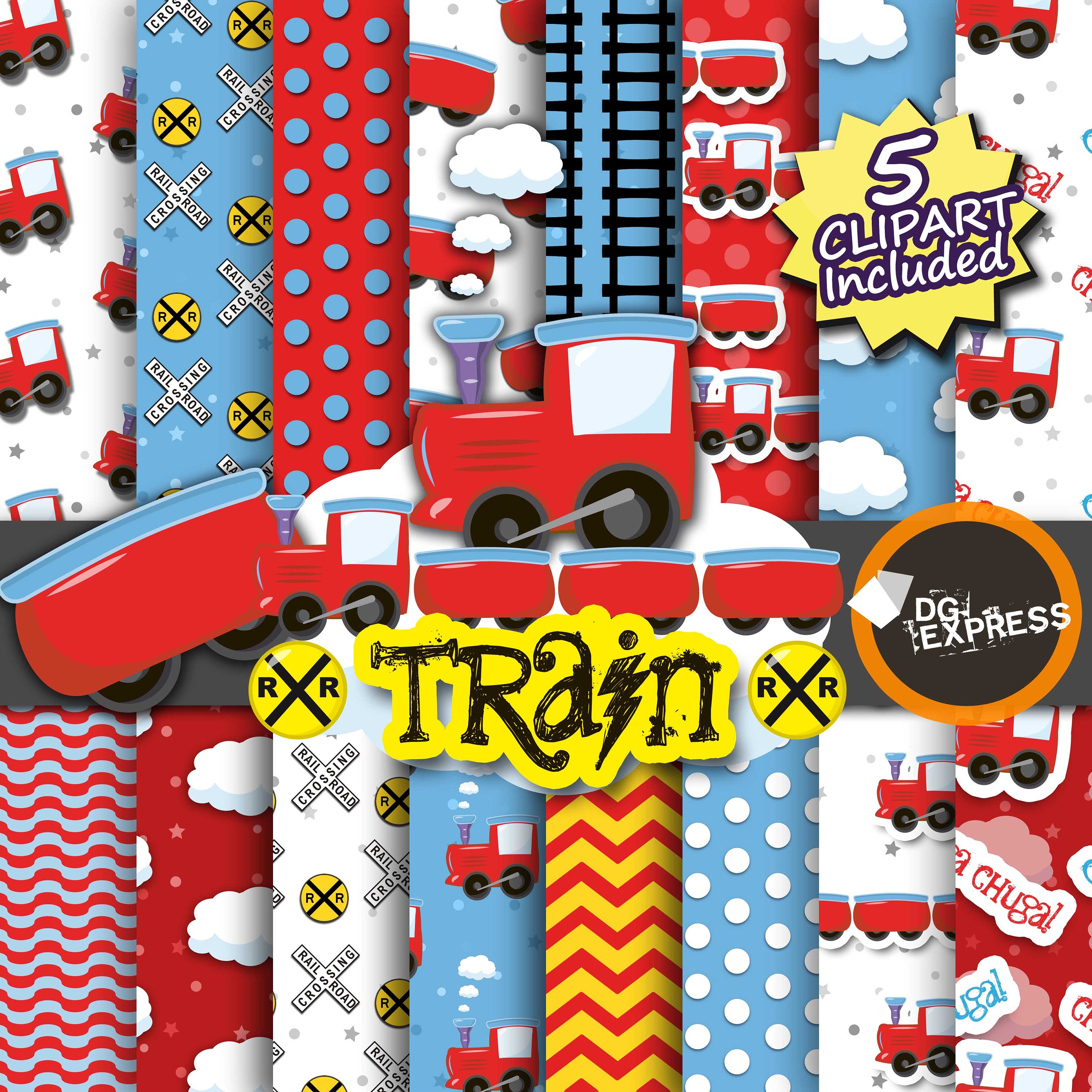 Papel Digital tren imágenes prediseñadas: tren de | Etsy